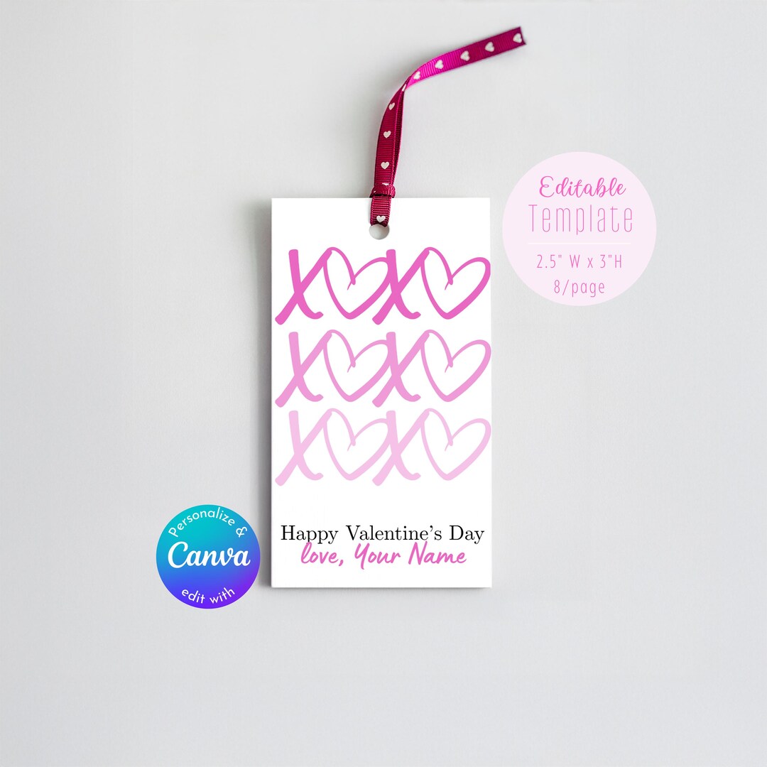 XOXO XO Happy Valentines Printable Gift Tag Canva Template for ...