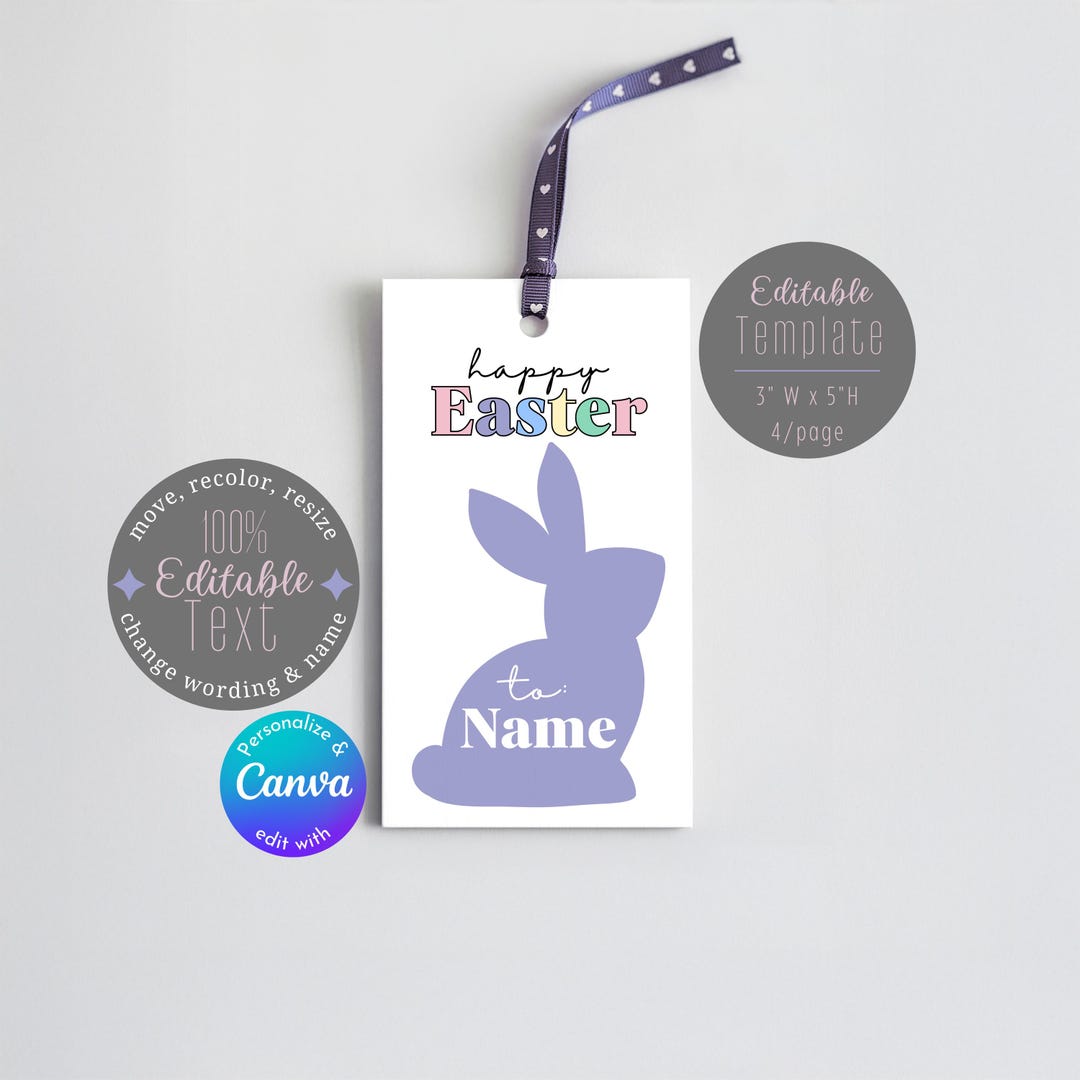 Happy Easter Bunny Rabbit Printable Easter Basket Gift Tag Canva ...