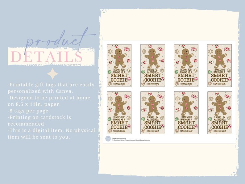 Thanks for Making Me a Smart Cookie Holiday Christmas Gift Tag Digital ...