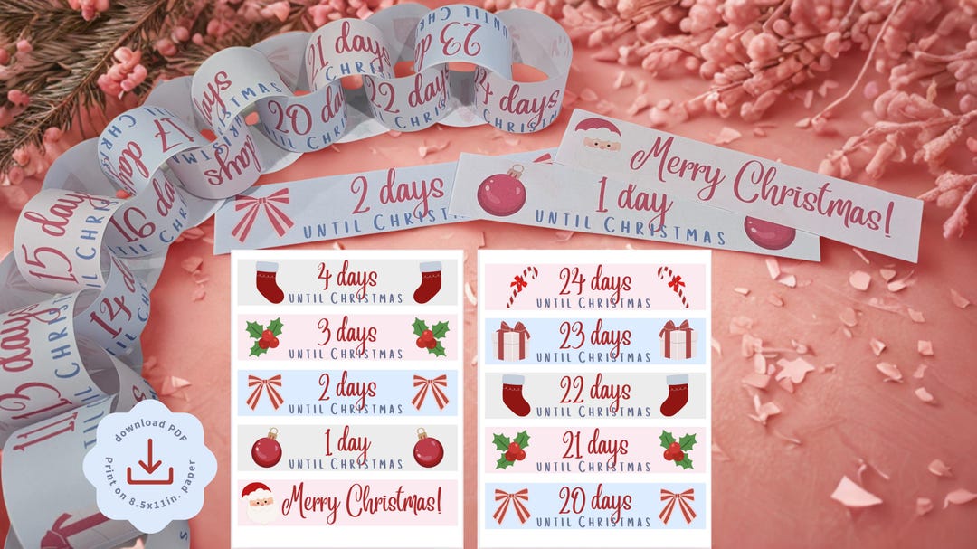 Christmas Countdown Calendar Advent Paper Chain Instant Download PDF ...