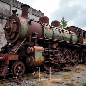 6 Images of Old Rusty Steam Locomotives. Digital Art Print, AI ...