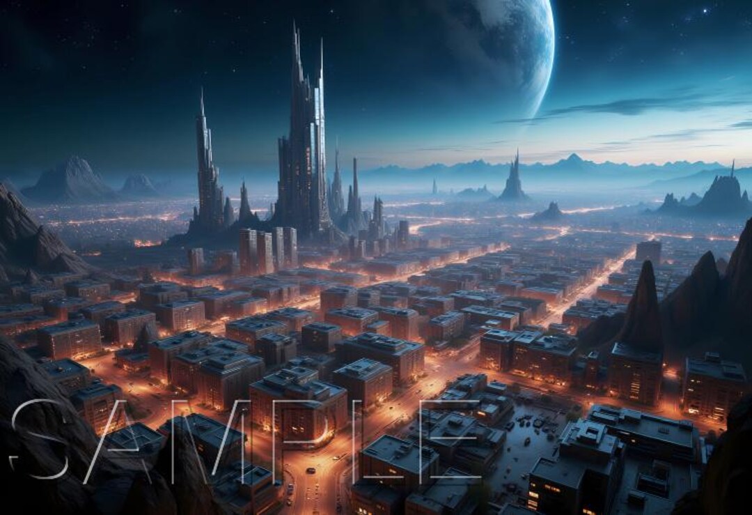 6 Images of Scifi, Fantasy Space City. Digital Art Print, AI Generated, Wall Art, AI Art ...