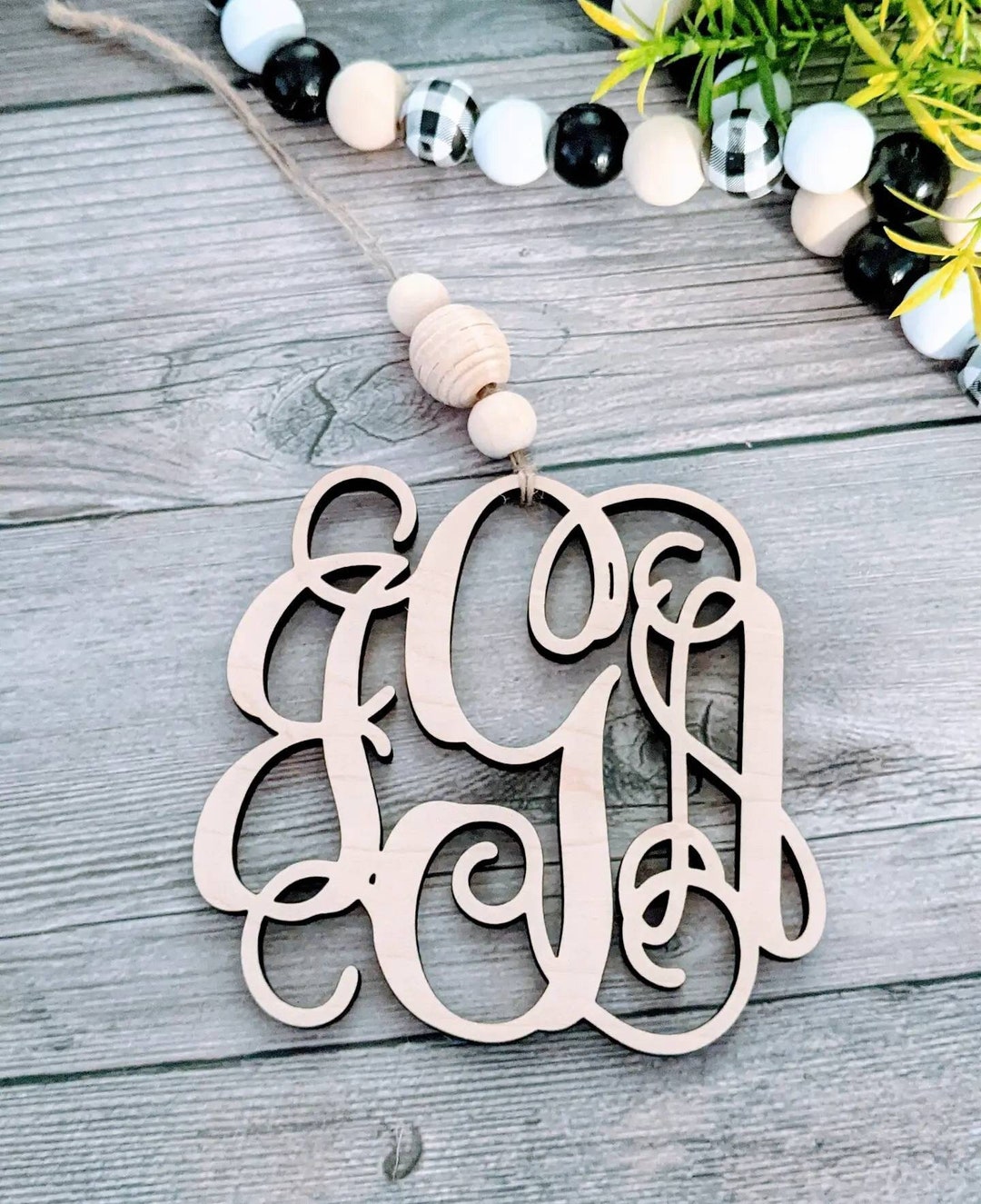 Personalized Wood or Acrylic Monogram Car Charm With Wooden Bead ...