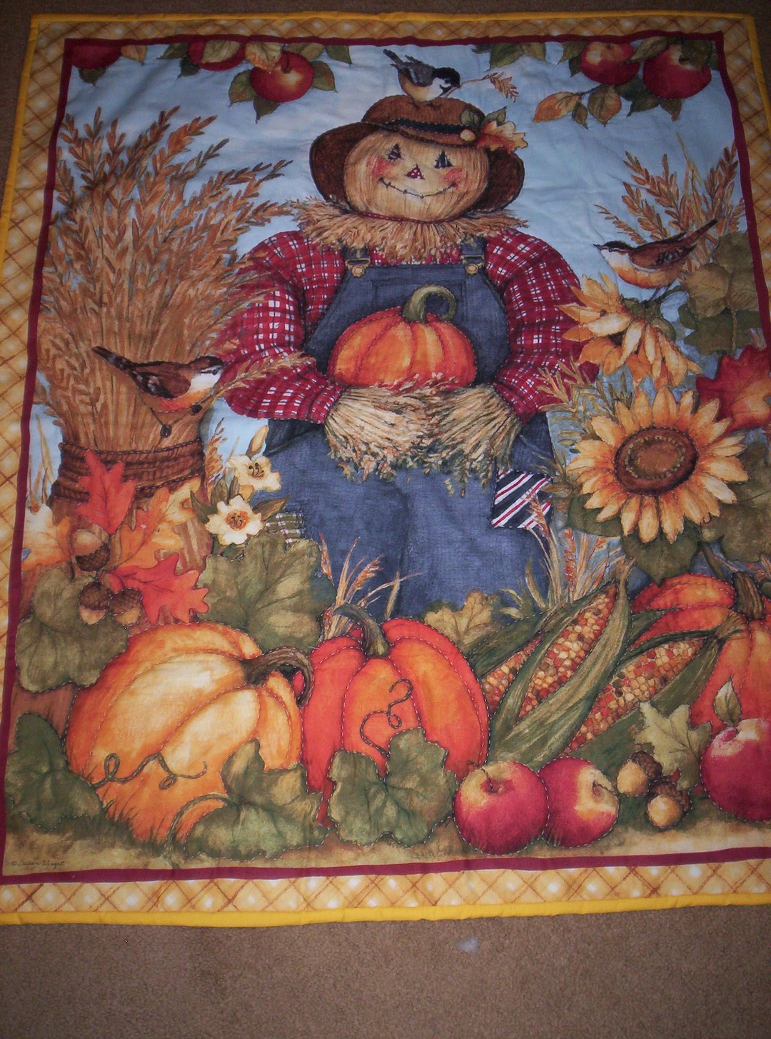 Hand Quilted Fall Pumpkins and Scarecrow Wall Hanging *free Shipping ...
