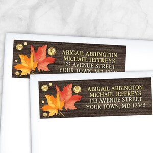 Autumn Address Labels Rustic Falling Leaves With Gold Wood | Etsy