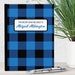 Blue Buffalo Plaid Recipe Book Personalized Blue and Black - Etsy
