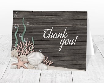Beach Thank You Cards Message from a Bottle illustration | Etsy
