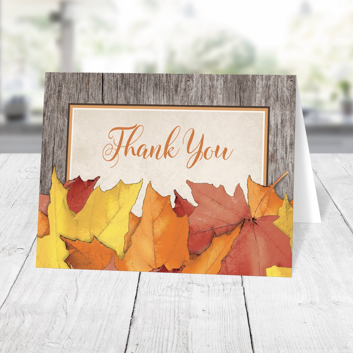 Fall Thank You Cards, Leaves Rustic Wood Autumn, Southern Country ...