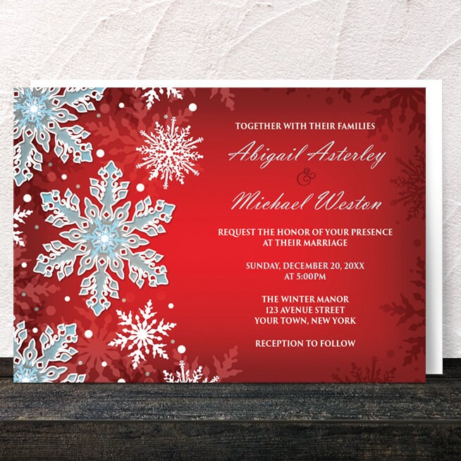 Winter Wedding Invitations, Snowflake Royal Red White and Blue Design ...