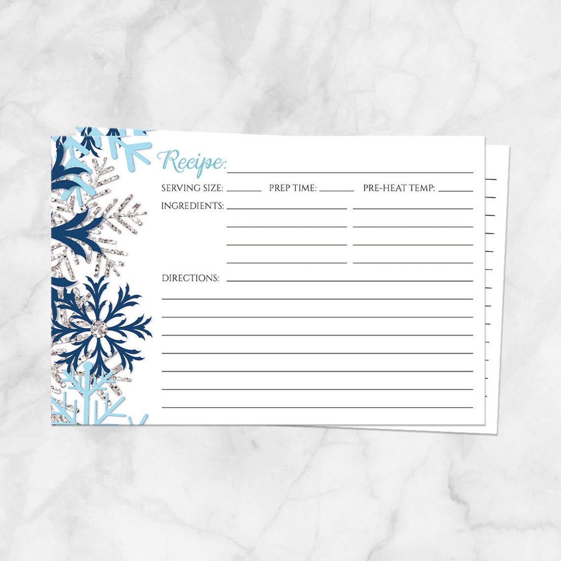 Winter Recipe Cards Blue Silver Snowflake 4x6 Printed - Etsy