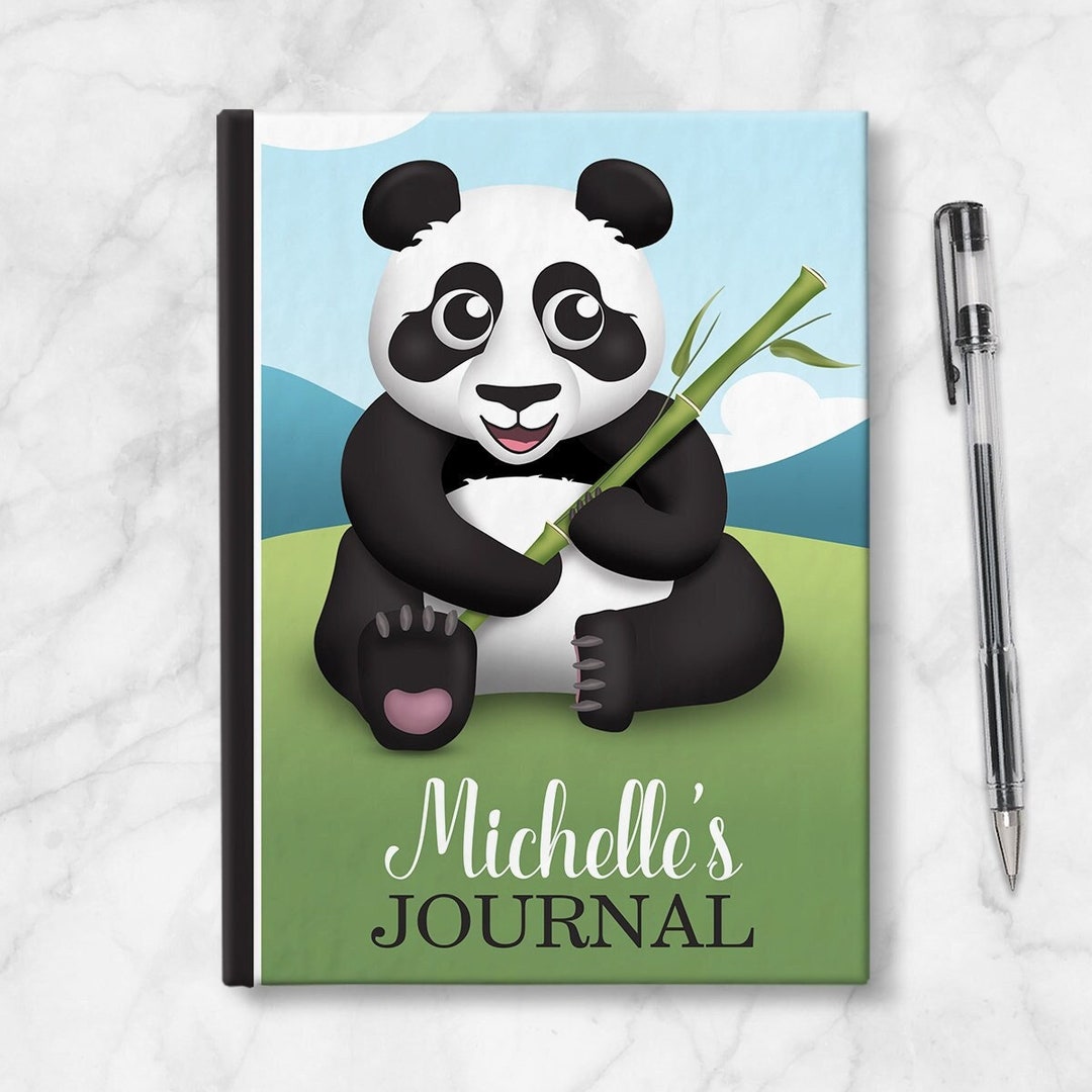 Personalized Cute Panda Journal, Cute Panda With Bamboo 5x7 Lined Paper ...