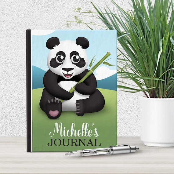 Personalized Cute Panda Journal, cute panda with bamboo - 5x7 lined ...