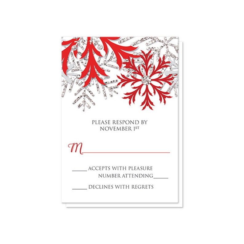 Winter Wedding Invitations Red Silver Snowflake Design on - Etsy