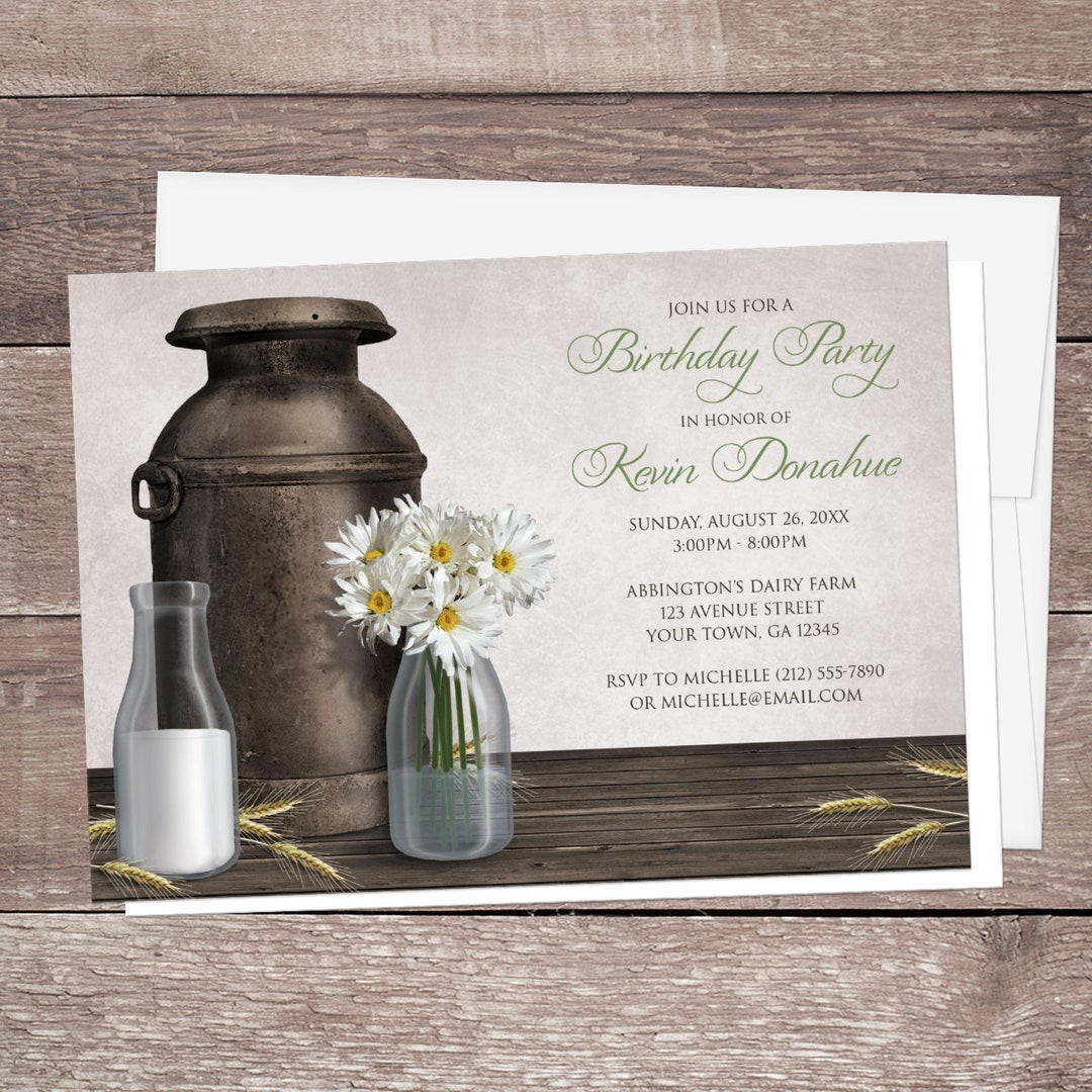 Dairy Farm Birthday Party Invitations - Rustic Invitations - Country ...