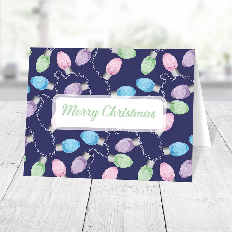 Christmas Cards Holiday Lights Pattern Colorful Bulbs String - Etsy