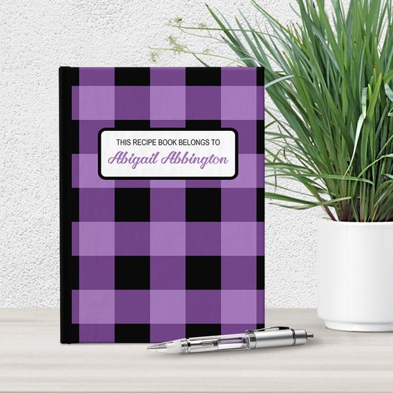 Purple Buffalo Plaid Recipe Book, Personalized, purple and black ...