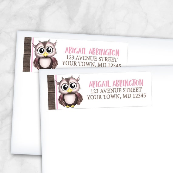 Owl Address Labels, Cute Rustic with Pink and Brown Wood - Printed ...