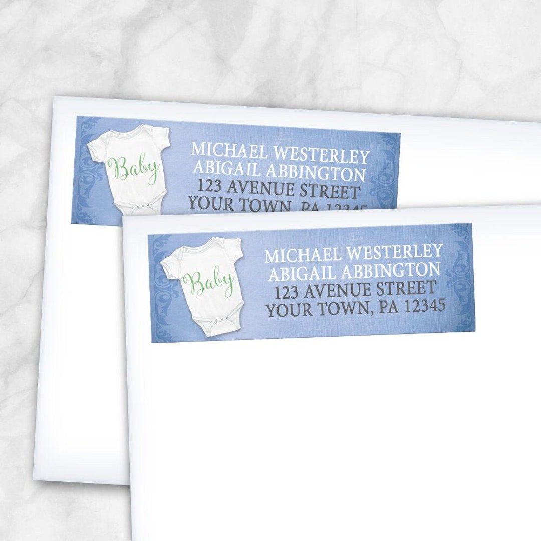 Baby Shower Address Labels, Blue Boy Bodysuit - Printed Address Labels ...
