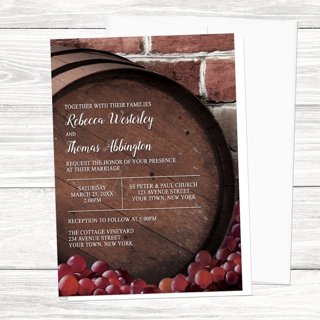 Wine Barrel Vineyard Wedding Invitations, Rustic Country Winery Design ...