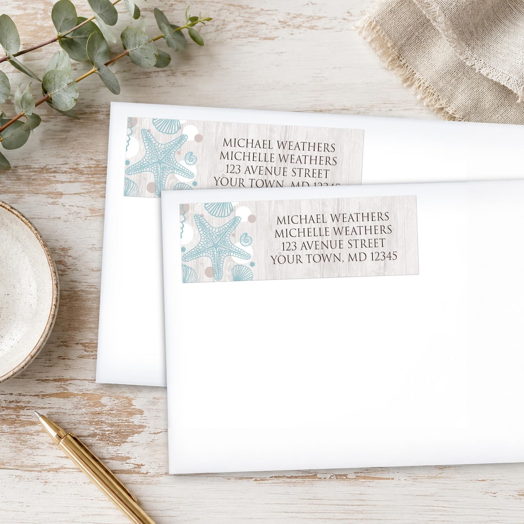 Seashell Beach Address Labels, Whitewashed Wood Coastal - Printed ...