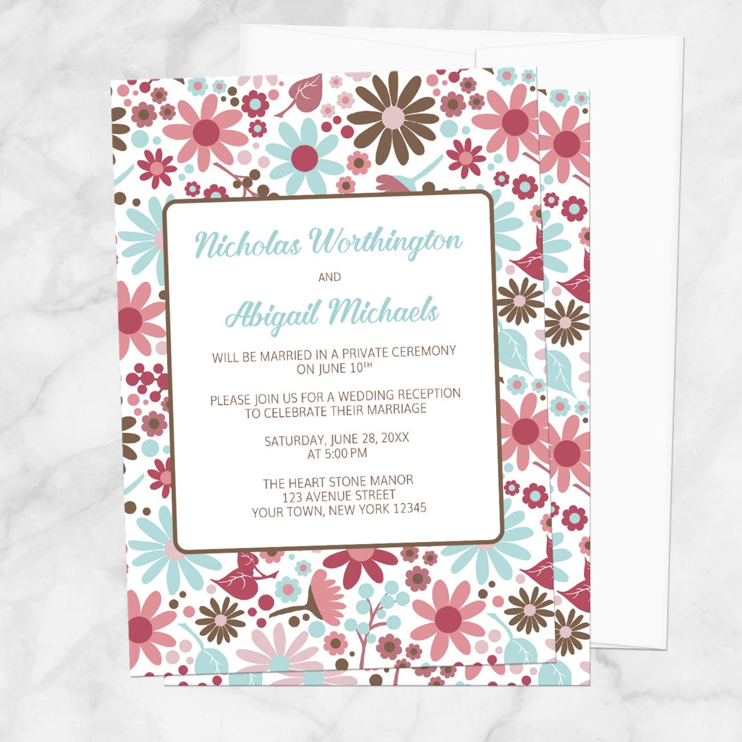 Summer Reception Only Invitations, Blue Berry Pink Brown Flowers ...