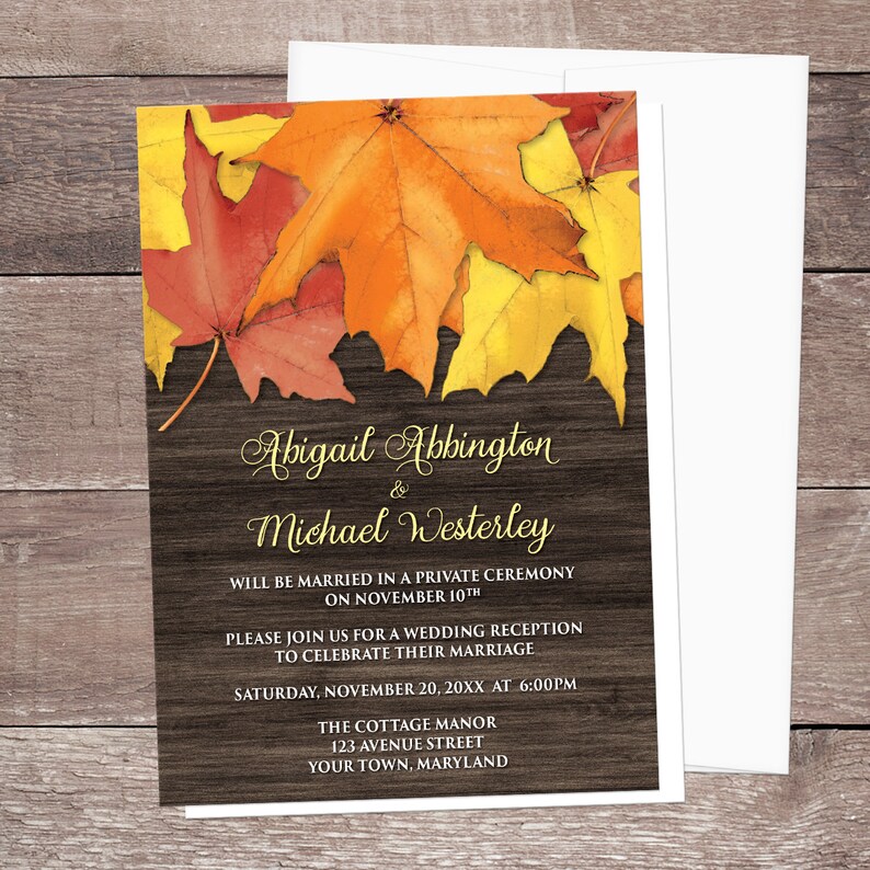 Autumn Reception Only Invitations Rustic Leaves Wood Fall - Etsy
