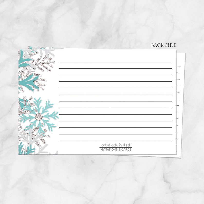 Winter Recipe Cards, Teal Silver Snowflake, Double-sided - 4x6 Printed ...