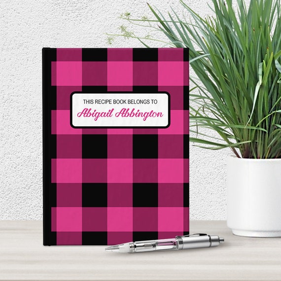 Pink Buffalo Plaid Recipe Book Personalized Respberry Pink - Etsy