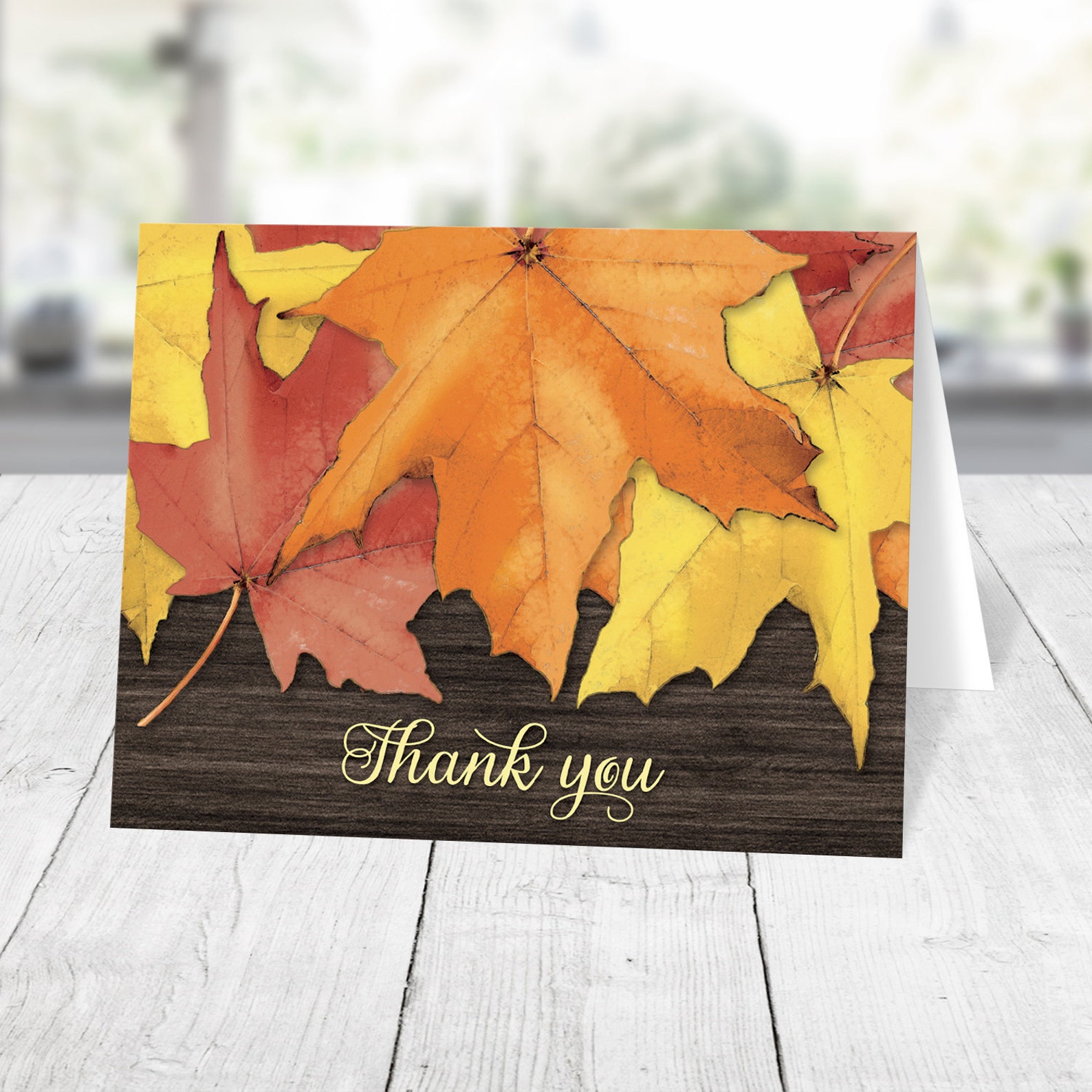 Autumn Thank You Cards, Rustic Autumn Leaves Wood - Fall Thank You ...