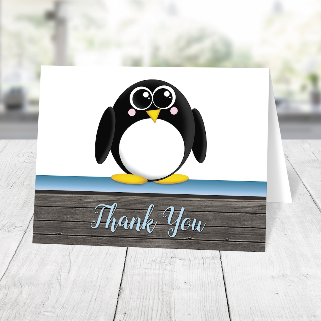 Cute Penguin Thank You Cards, Rustic Wood Design, Blank Inside - Etsy