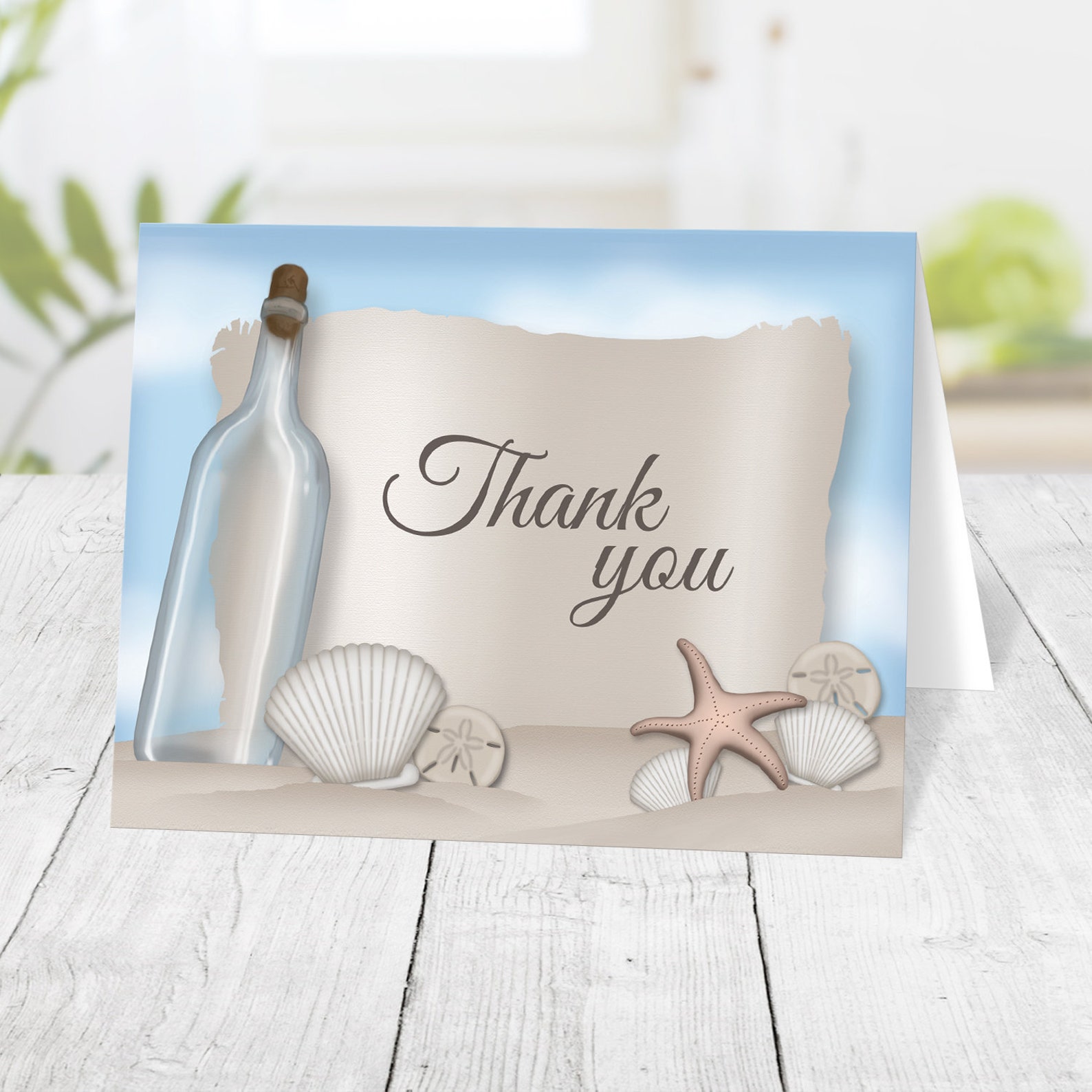 Beach Thank You Cards, Message From a Bottle Illustration With ...