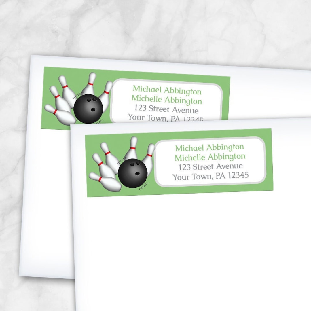Green Bowling Address Labels, Bowling Ball and Pins 3 X 1 Printed ...