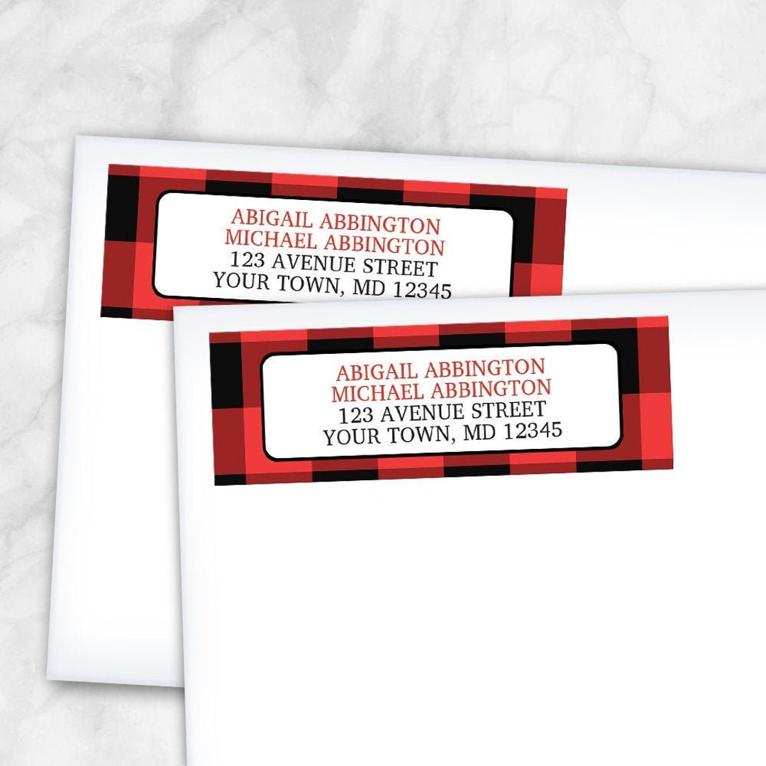 Buffalo Plaid Address Labels, Red Black Check Pattern - Printed Return ...
