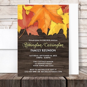 Autumn Leaves Wood Family Reunion Invitations - Rustic Fall Country ...