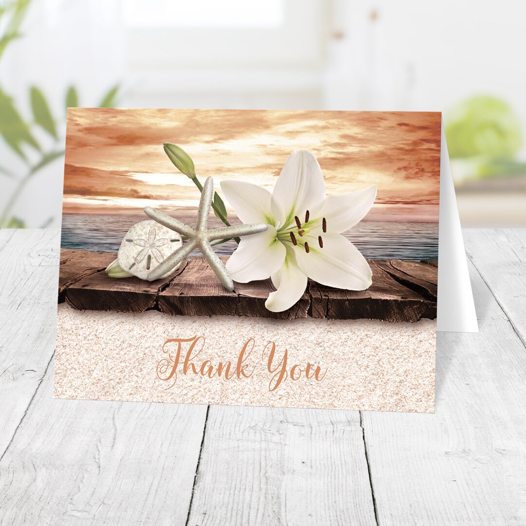 Autumn Beach Thank You Cards, Lily Seashells Sand - Seaside Water ...