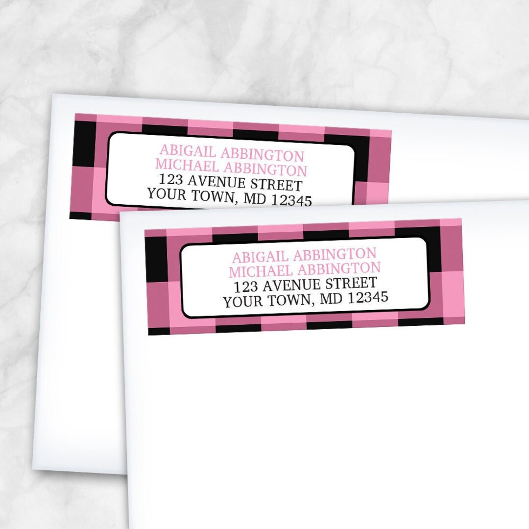 Light Pink Buffalo Plaid Address Labels, Pink Black Check Pattern ...