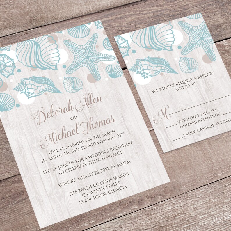 Beach Reception Only Invitations Seashell Whitewashed Wood - Etsy