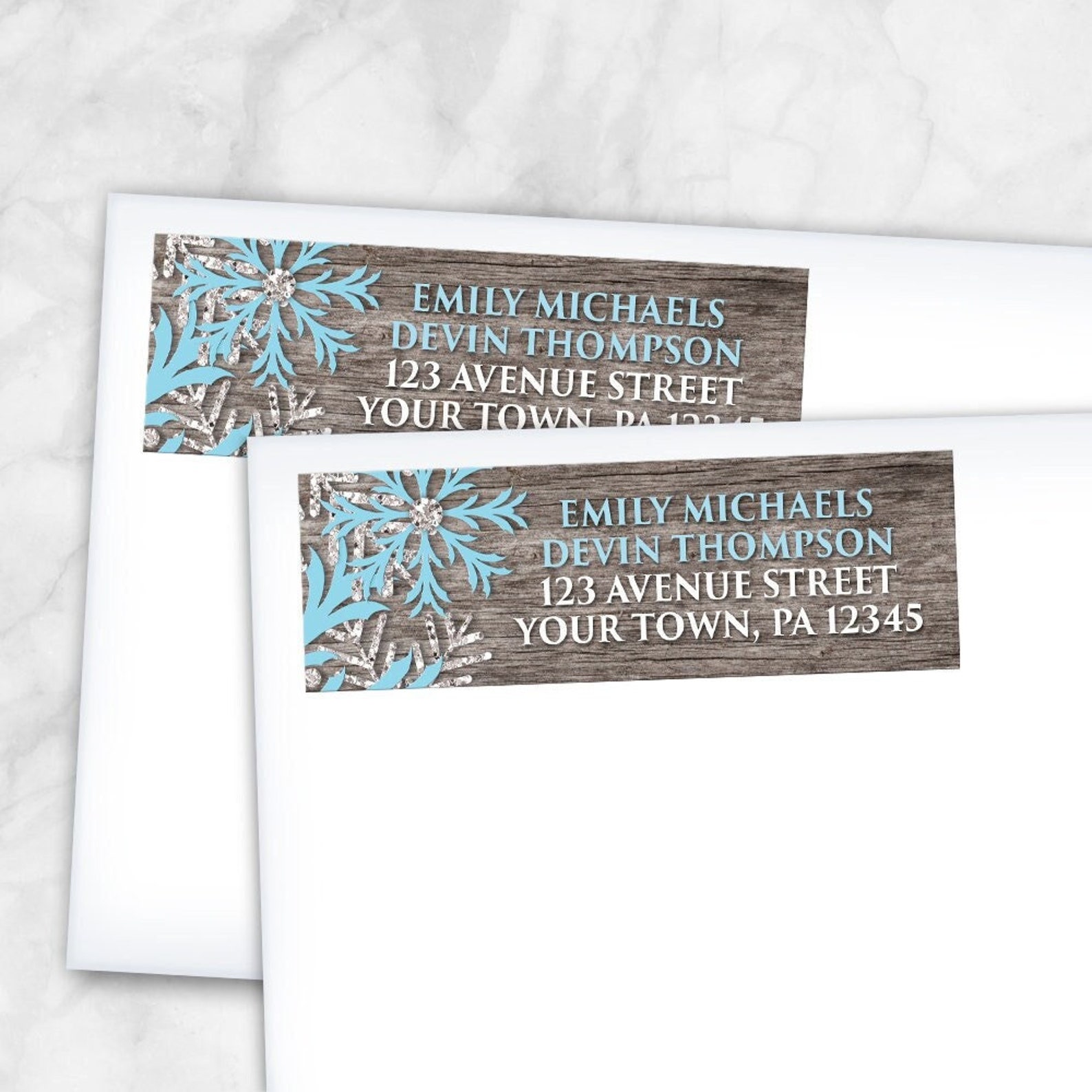 Rustic Winter Address Labels, Country Wood Blue Snowflake - Printed ...