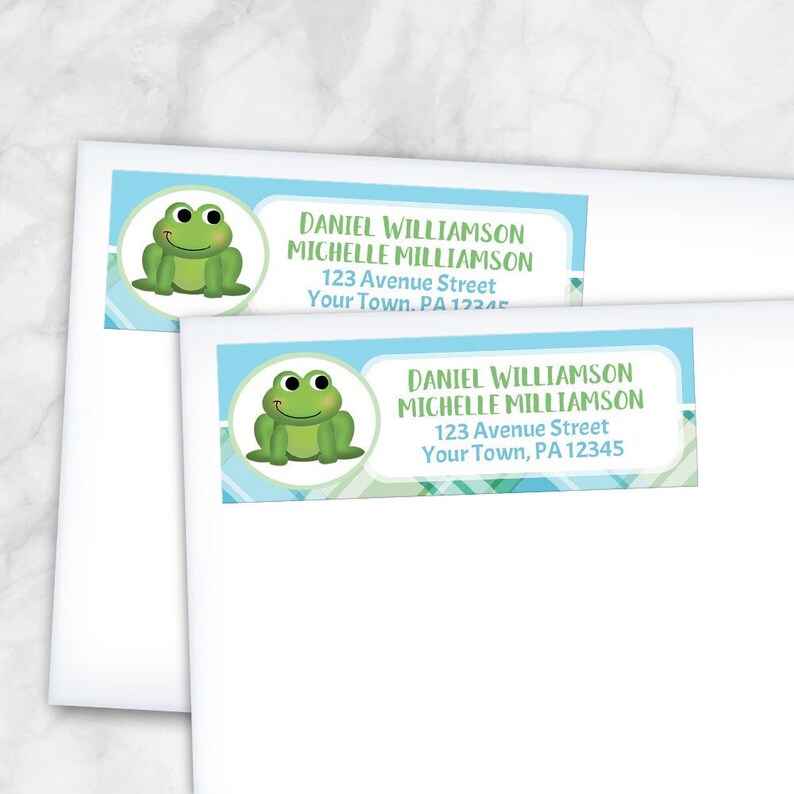 Cute Frog Address Labels Green Blue Plaid Pattern Printed - Etsy