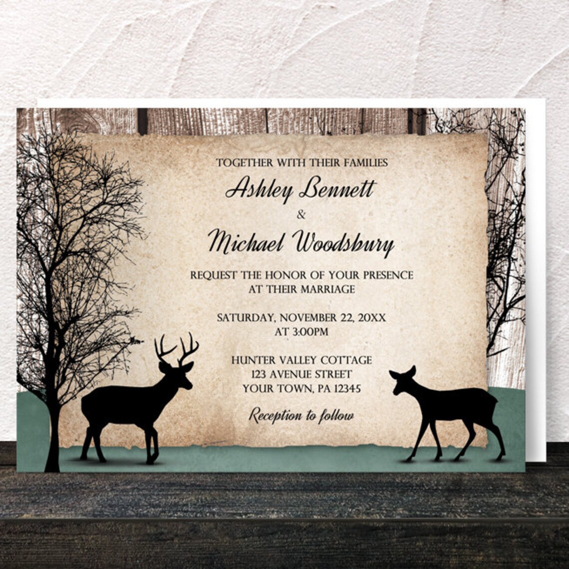 Rustic Woodsy Deer Wedding Invitations Winter Trees and Deer | Etsy