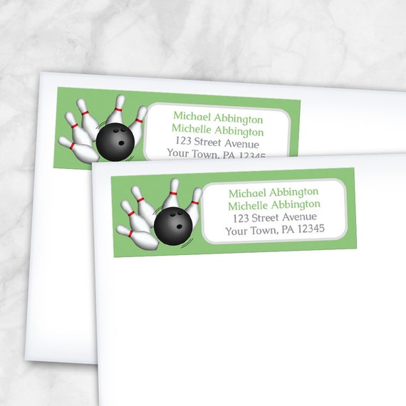 Green Bowling Address Labels Bowling Ball and Pins 3 | Etsy