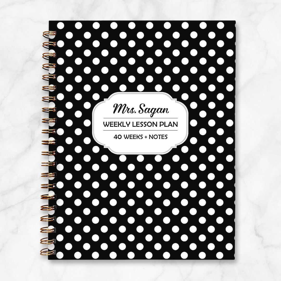 UNDATED Weekly Lesson Plan for Teachers or Home School, Black Polka Dot ...