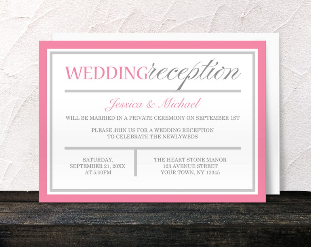 Pink Reception Only Invitations: Modern Gray Typography, Post-wedding ...