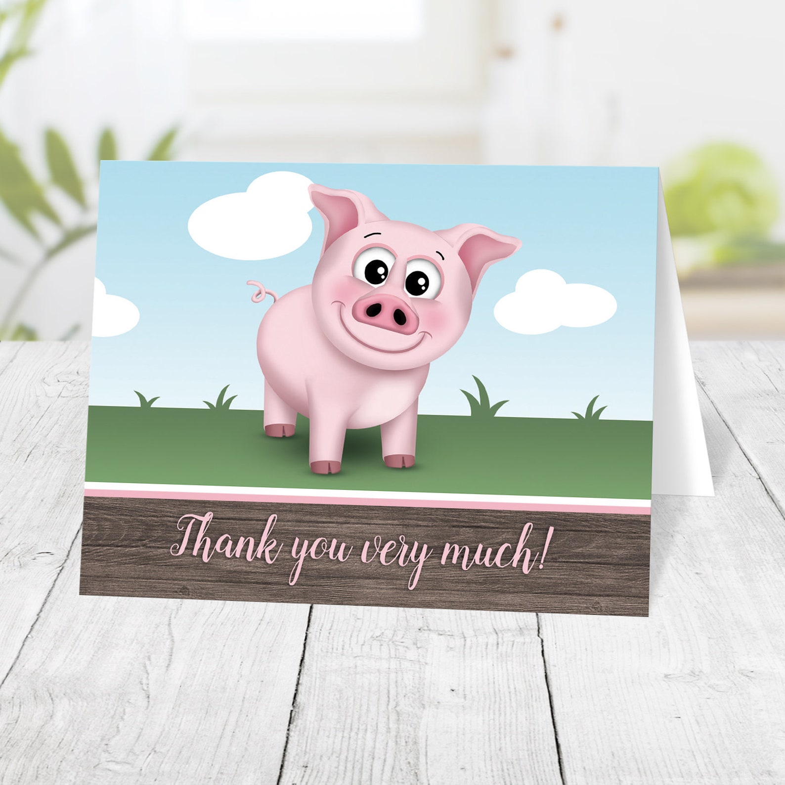 Happy Pink Pig Thank You Cards, Farm Themed - Printed Cards - Etsy