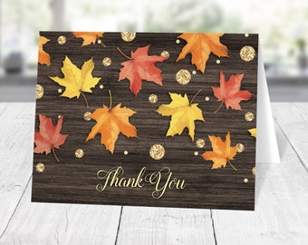 Autumn Thank You Cards Rustic Autumn Leaves Wood Fall Thank | Etsy