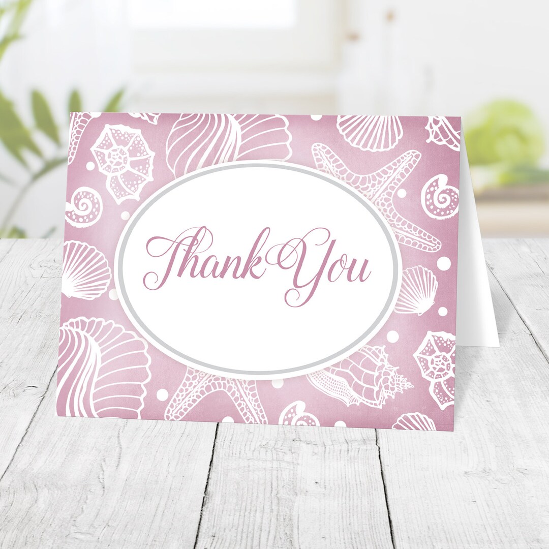 Pretty Pink Seashell Thank You Cards, Beach - Printed - Etsy