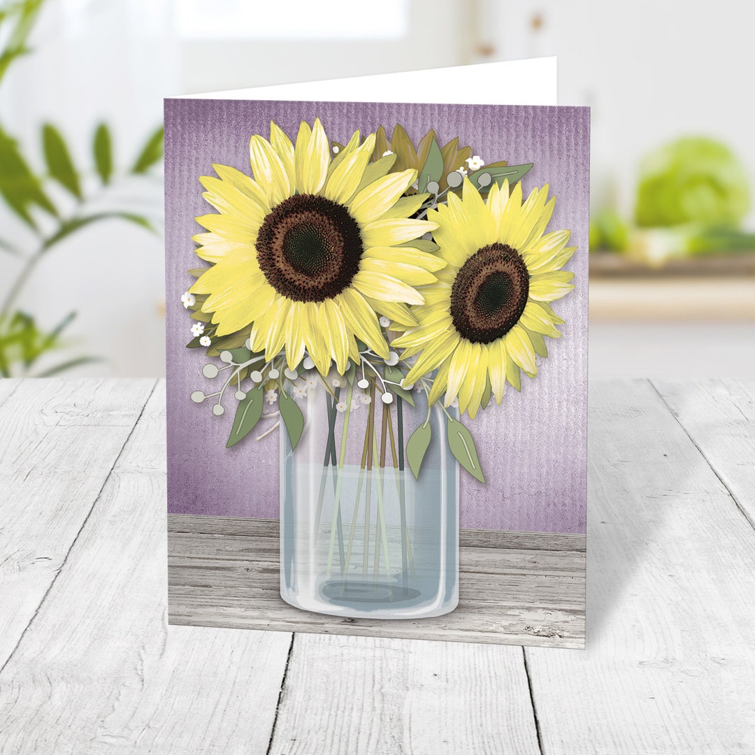 Rustic Sunflower Note Cards, Purple Mason Jar Floral Printed - Etsy