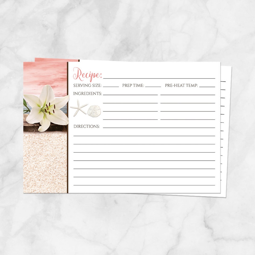 Coral Beach Recipe Cards, Lily Seashells Sand, Coral and Beige ...