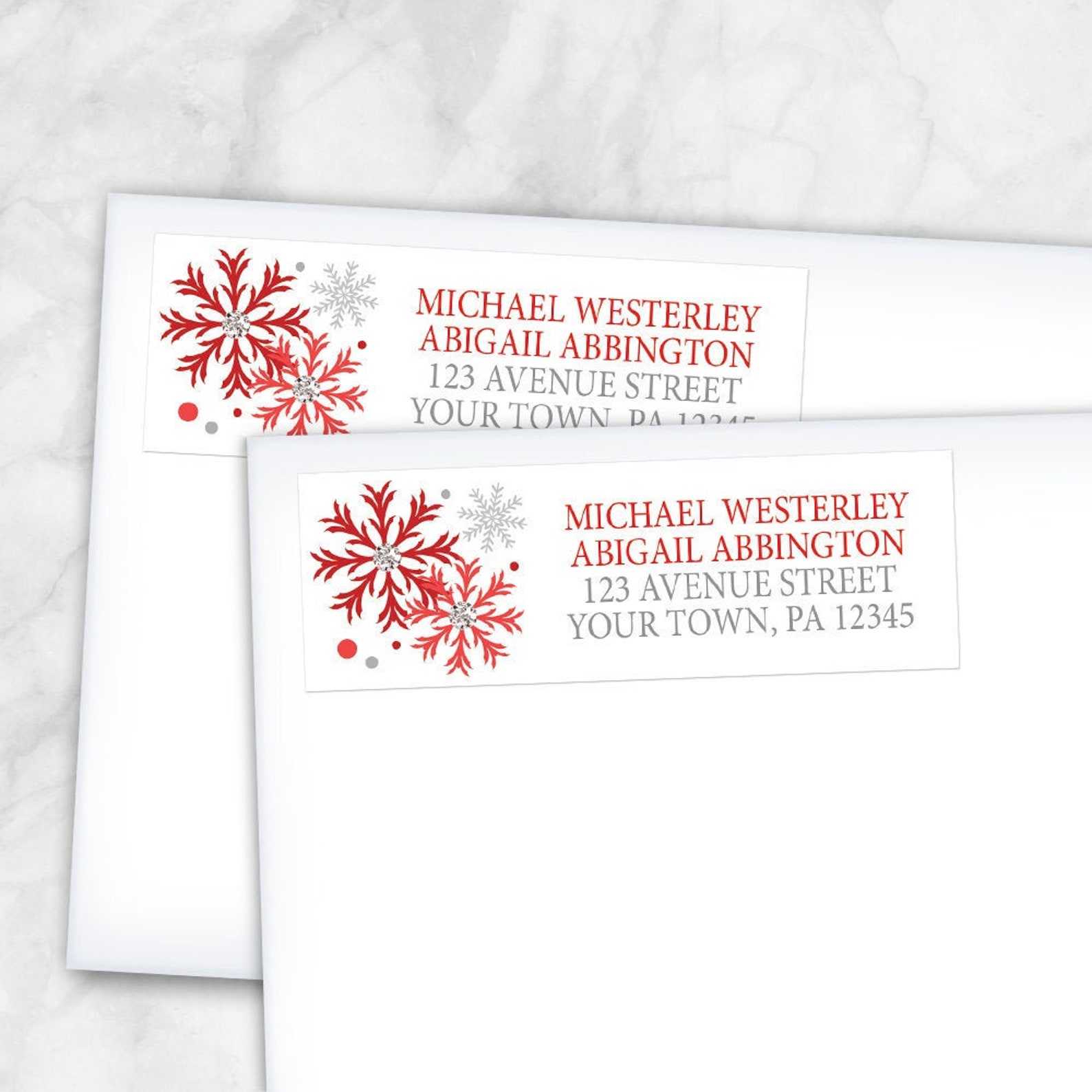 Winter Address Labels Red Silver Snowflake Printed Return - Etsy