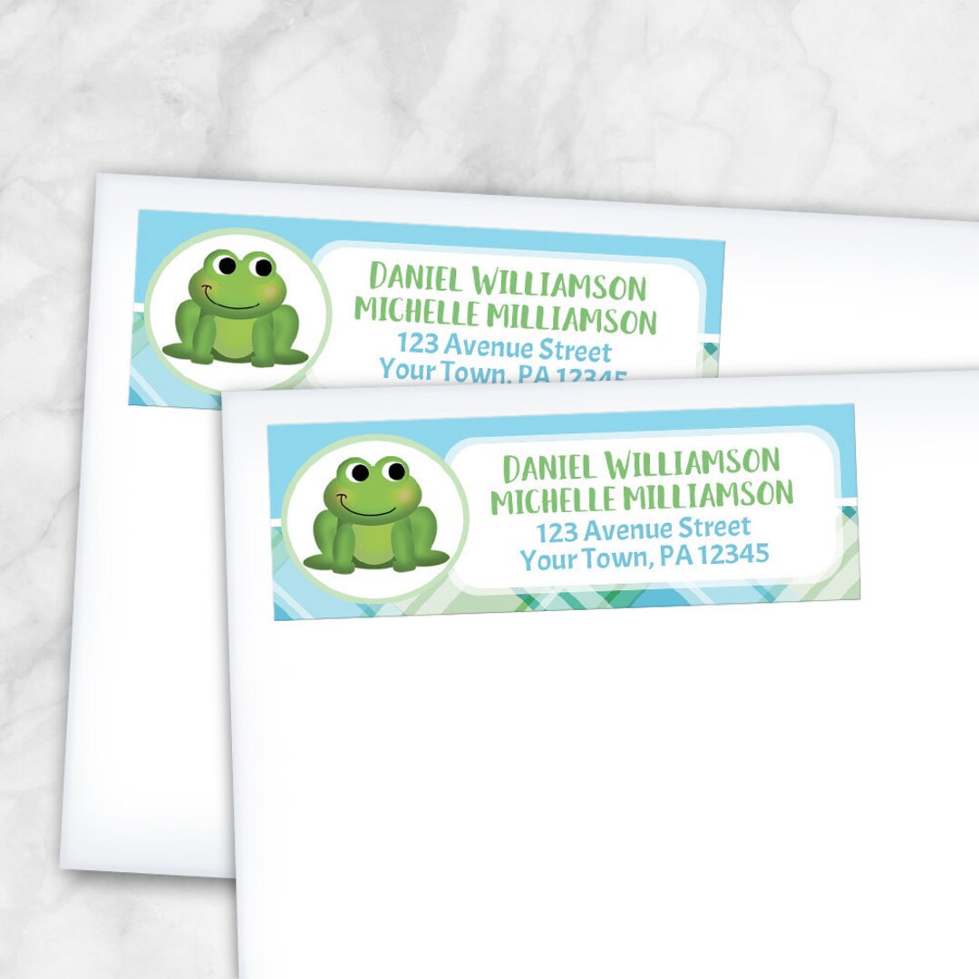 Cute Frog Address Labels Green Blue Plaid Pattern Printed - Etsy